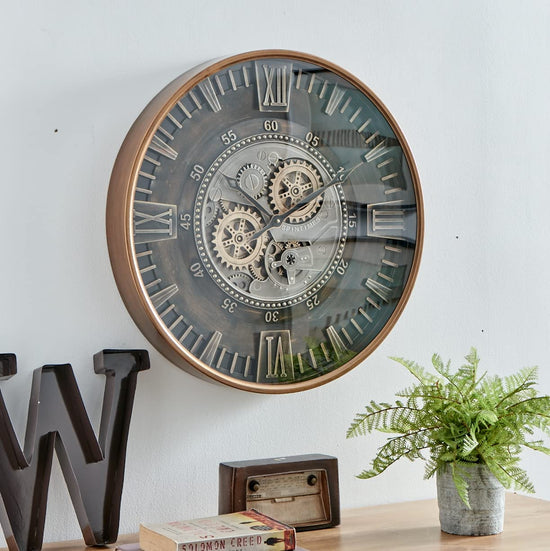 CLXEAST 24 Inch Large Real Moving Gear Wall Clock for Living Room Deco ...