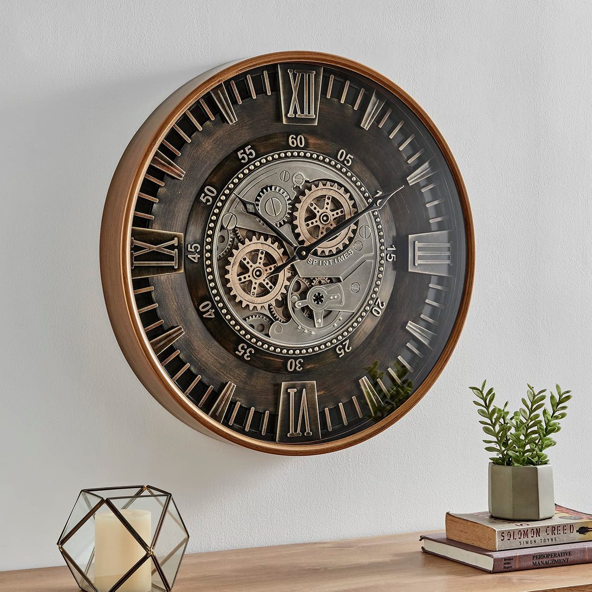 CLXEAST 24 Inch Large Real Moving Gear Wall Clock for Living Room Deco ...