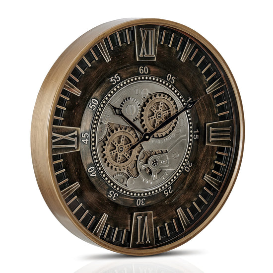 CLXEAST 24 Inch Large Real Moving Gear Wall Clock for Living Room Deco ...